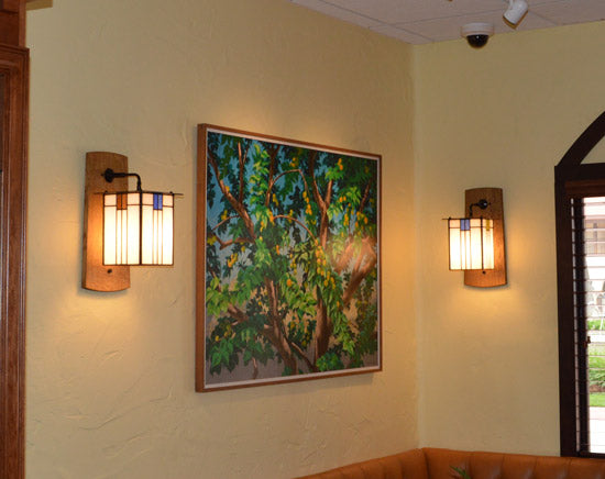 Two Large Mission Wall Sconces in a Restaurant : Mission Studio